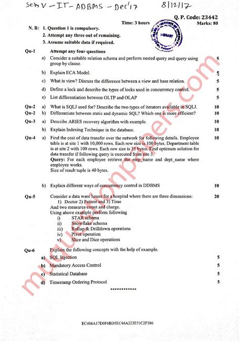 Te It Sem5 Adbms Dec17 Previous Year Qp Of Admt Bachelor Of