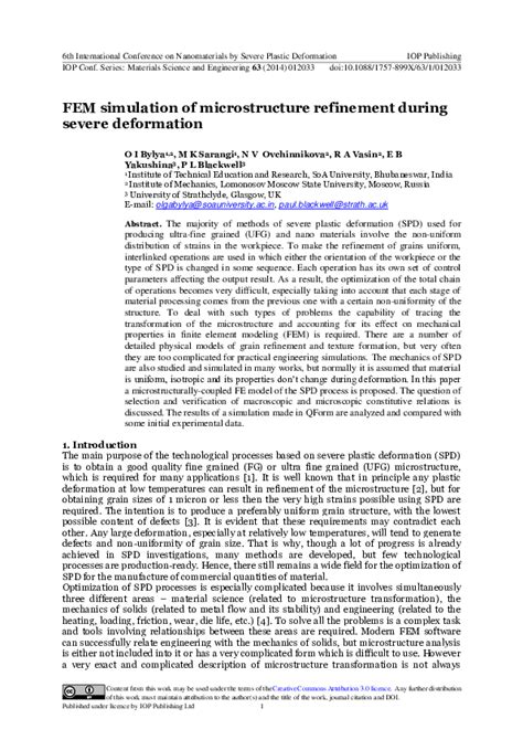 Pdf Fem Simulation Of Microstructure Refinement During Severe Deformation