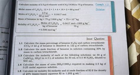 Calculate Molality Of Mathrm G Of Ethanoic Acid Left Mathrm CH