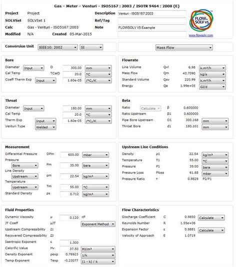 Calculation Methods Venturi Iso5167 2003