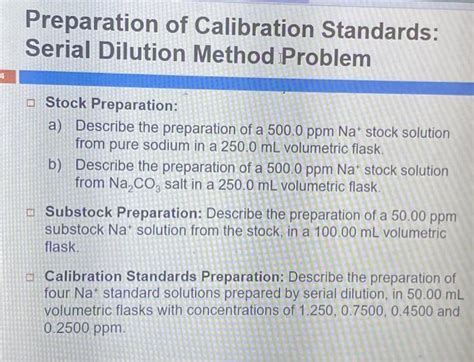 Solved Preparation Of Calibration Standards Serial Dilution