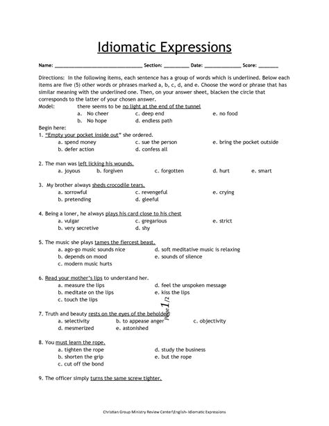 Factsheets Idiomatic Expressions Wd Answers Page Idiomatic