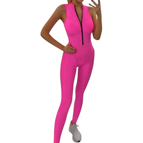 Skinny One Piece Color Block Deep V Neck Sleeveless Jumpsuitswomens