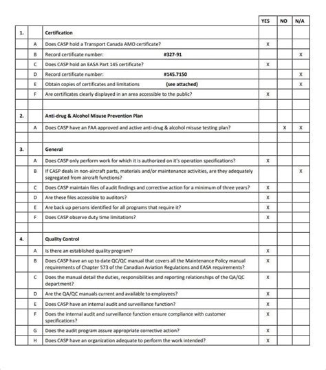 Printable Vendor Audit Checklist Template