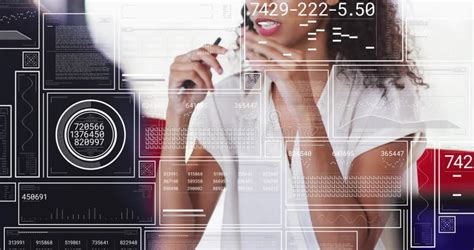 Animation Of Hud Interface Screens Over Biracial Businesswoman