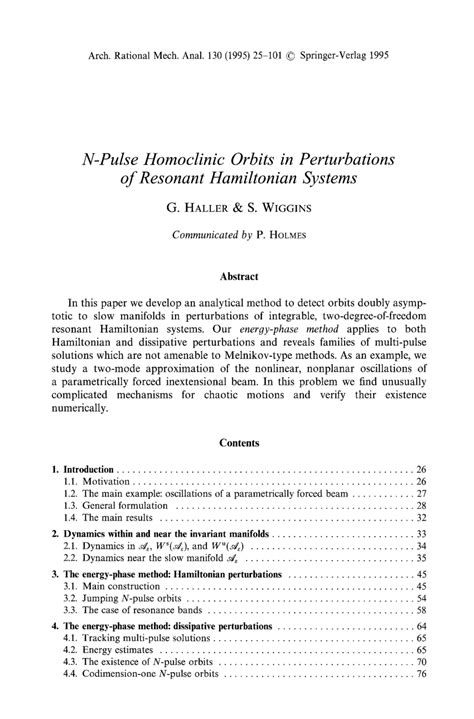 Pdf N Pulse Homoclinic Orbits In Perturbations Of Resonant Hamiltonian Systems