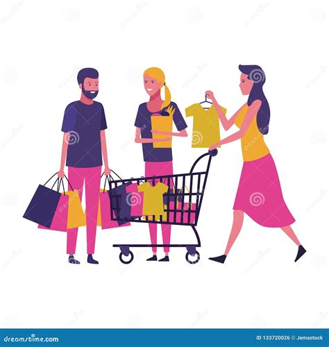Historieta Que Hace Compras De La Gente Ilustración Del Vector