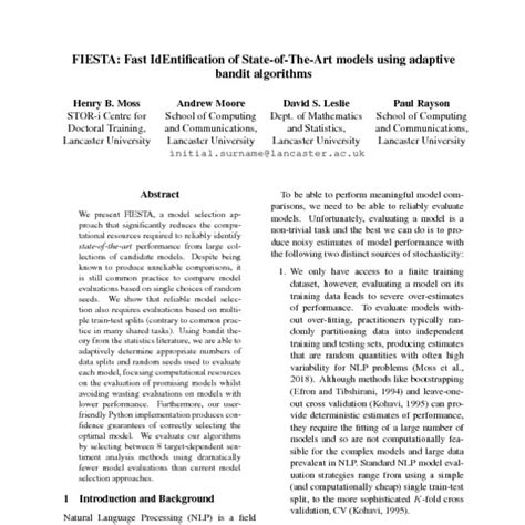 Fiesta Fast Identification Of State Of The Art Models Using Adaptive Bandit Algorithms Acl