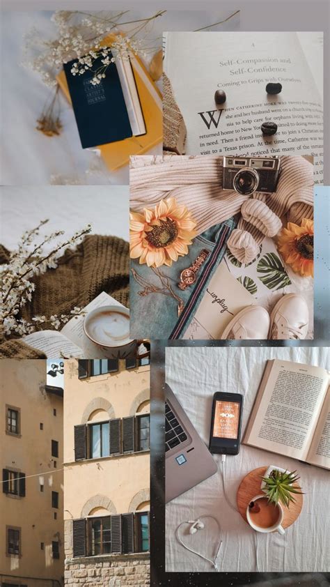Aesthetic Collage Background With Books And Flowers