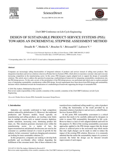 Pdf Sciencedirect Design Of Sustainable Product Service Systems Pss Towards An Incremental