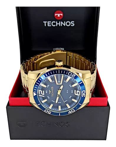 Rel Gio Dourado E Azul Technos Masculino Performance Racer Parcelamento Sem Juros