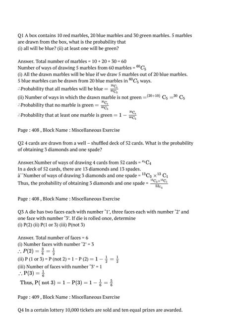 Ncert Solutions For Class Maths Chapter Probability Question Answer Pdf Aglasem