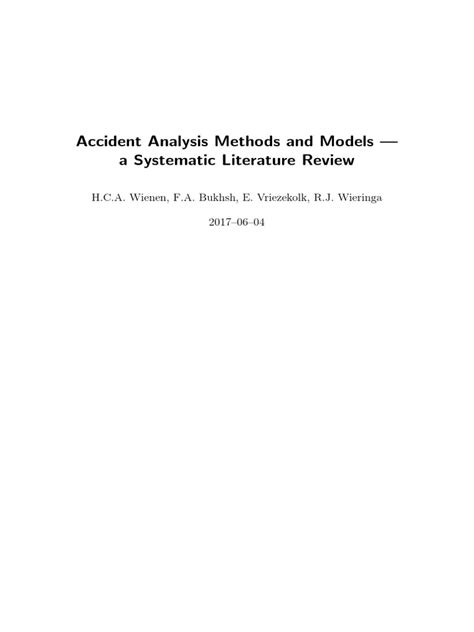 Accident Analysis Methods And Models A Systematic Literature Review