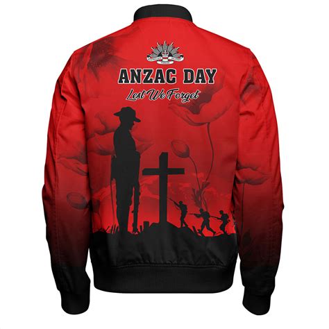 Australia Bomber Jacket Anzac Day Lest We Forget Red Poppy