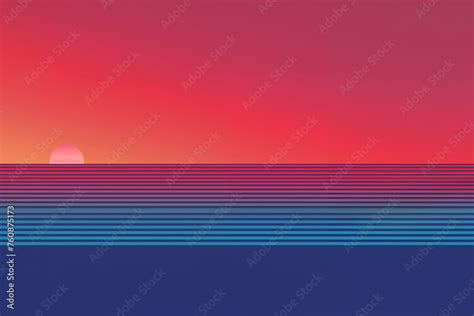 Couché De Soleil Stylisé Sur La Mer Allant Du Rouge Dans Le Ciel Au