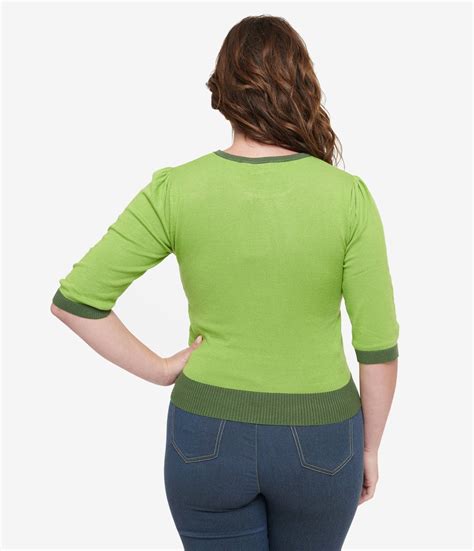 Voodoo Vixen 1960s Bright Green V Pattern Knit Top Unique Vintage