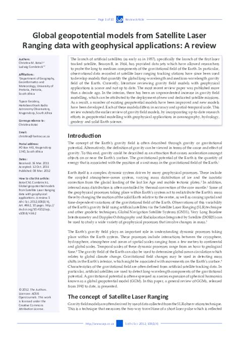 pdf global geopotential models from satellite laser ranging data with