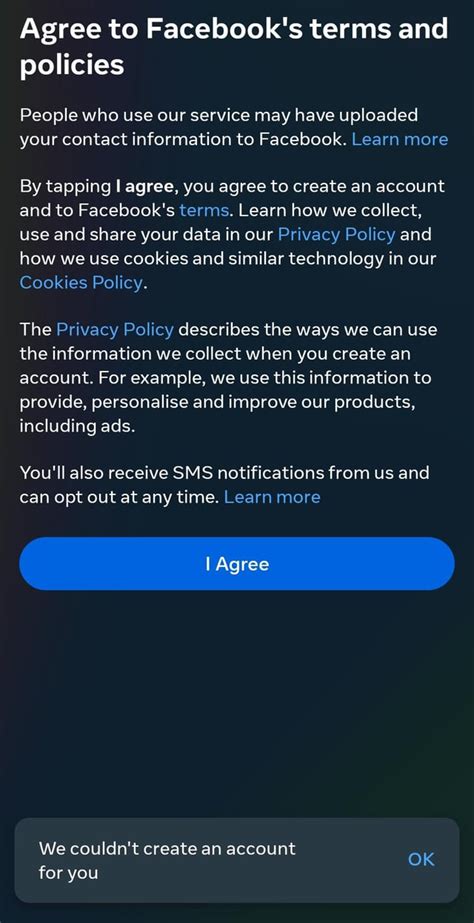i can not create a new account r facebook