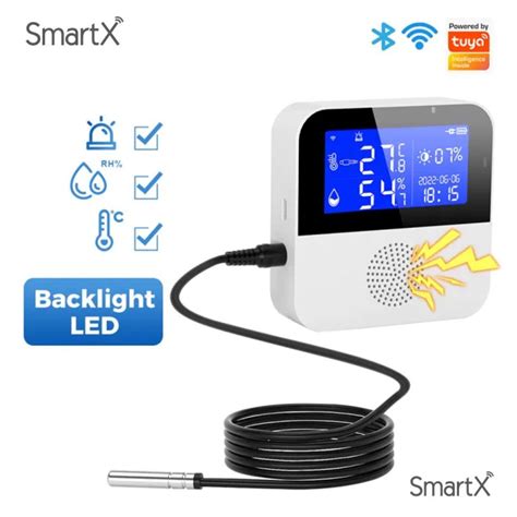 Tuya Wifi Temperature And Humidity Sensor With External Waterproof Probe And Buzzer Alarm Smartx Bd