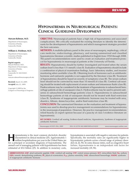 Pdf 2009 Hyponatremia In Neurosurgical Patients Clinical Guidelines Development Dokumen Tips