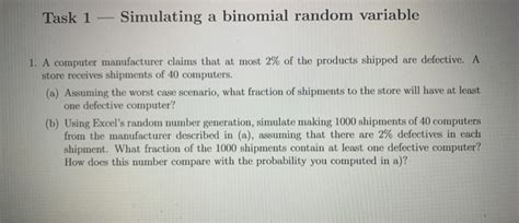 solved task 1 simulating a binomial random variable 1 a