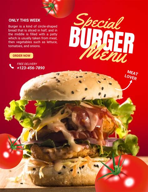 Persian Red Burger Menu Flyer Template Venngage