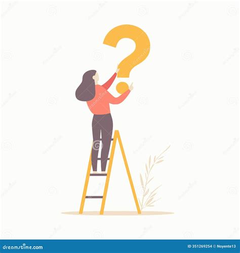 Simple Woman Standing On A Ladder Reaching For A Question Mark Vector