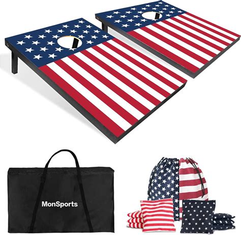 3x 2 Flag Wood Cornhole Set Includes 2 Regulation Size