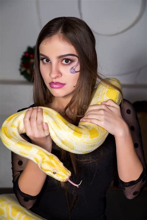 Beautiful Woman With Python Stock Photo Image Of Blue
