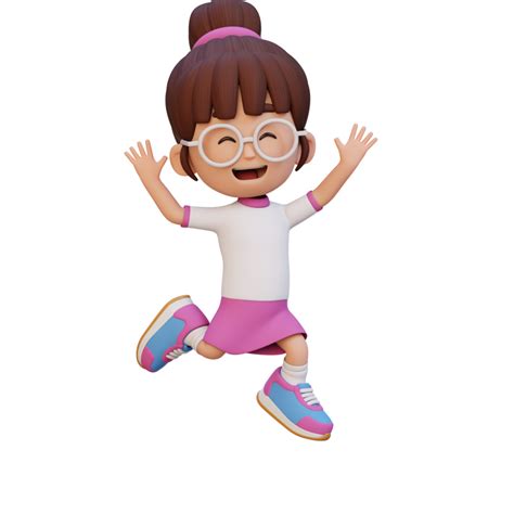 3d Cute Girl In Jumping Pose 35414659 Png