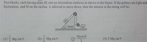 [answered] two blocks each having mass m rest on frictionless surfaces
