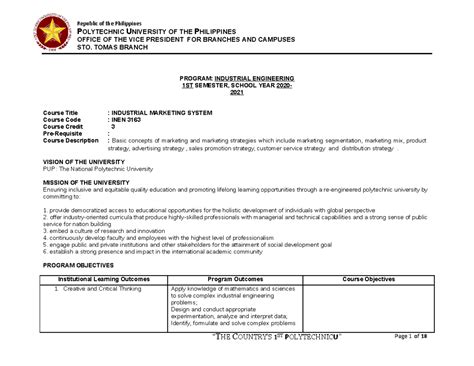 Ims 3 Course Syllabus Inen 3163 Republic Of The Philippines Polytechnic University Of The