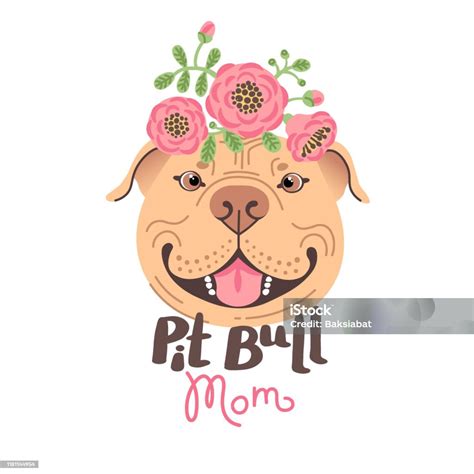 핏 불 엄마 행복한 어머니 강아지의 이미지입니다 아메리칸 스태퍼드셔 핏불 테리어 얼굴 벡터 일러스트레이션 일러스트레이션에 대한