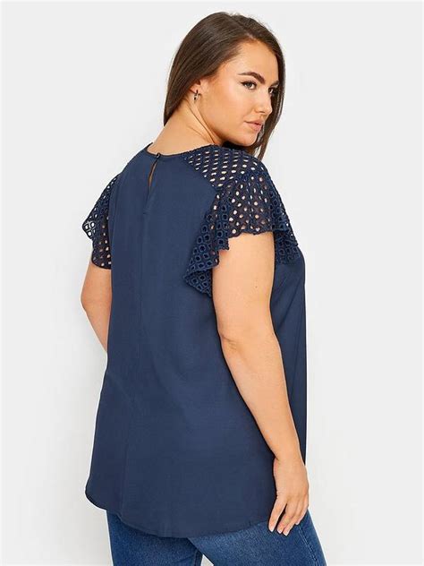 Yours Curve Flutter Sleeve Details Ss Top Navy Very