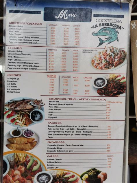 Menu At La Barracuda Seafood Playa Del Carmen