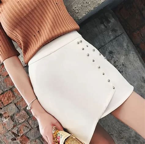 Womens Irregular Rivets A Line Skirt High Waist Summer Black White
