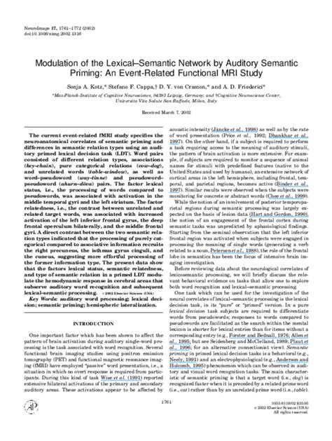 Pdf Modulation Of The Lexicalsemantic Network By Auditory Semantic