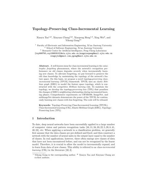 pdf topology preserving class incremental learning · abstract a well