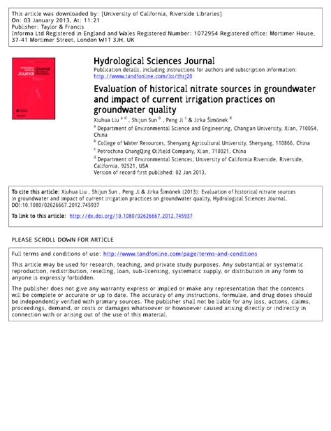 Pdf Evaluation Of Historical Nitrate Sources In Groundwater And