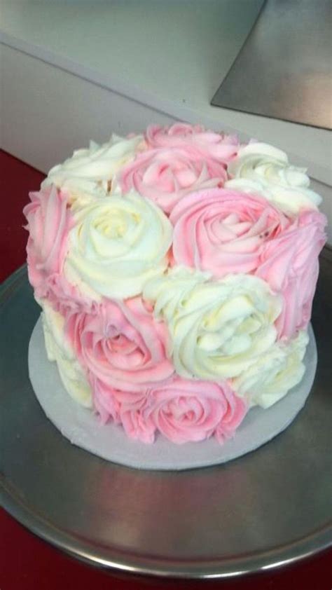 Pink And White Rosette Cake