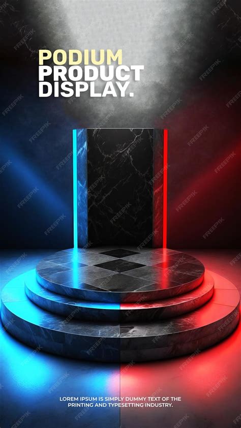 미래의 연단 무대 디스플레이 목업 제품 프레젠테이션 제품 디스플레이를 위한 네온 불빛 장면 프리미엄 Psd 파일