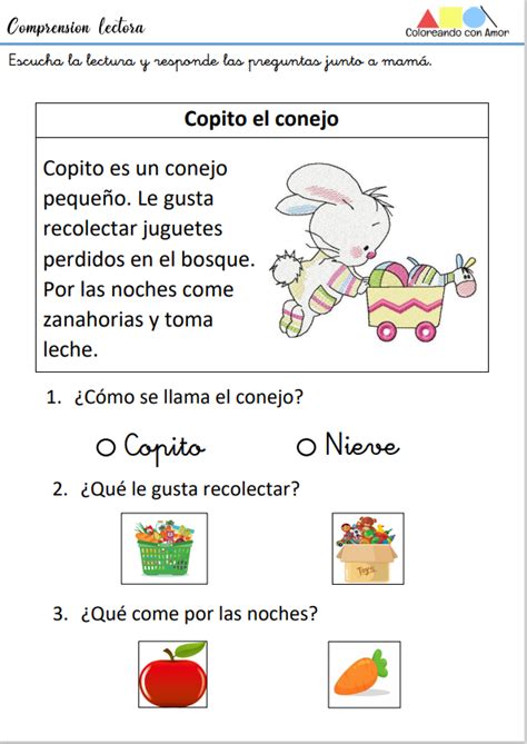 Comprensión Lectora para 3 años Materiales Educativos para Maestras