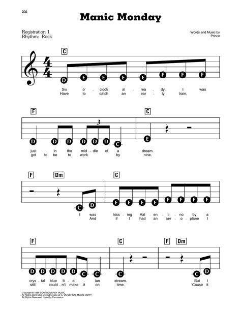 Manic Monday By The Bangles Sheet Music For E Z Play Today At Sheet