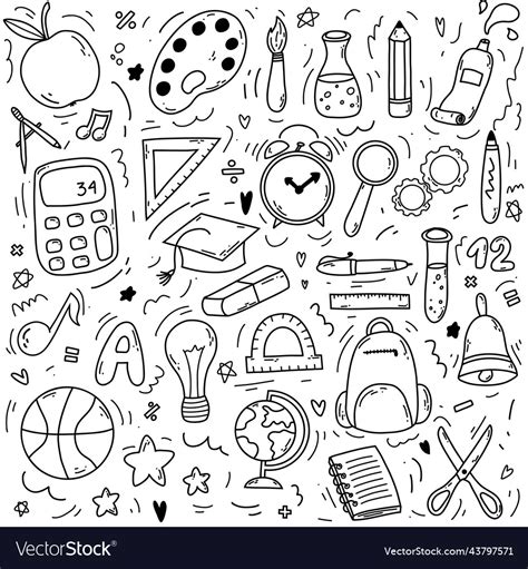 Set Of Doodle Elements Associated With School Vector Image