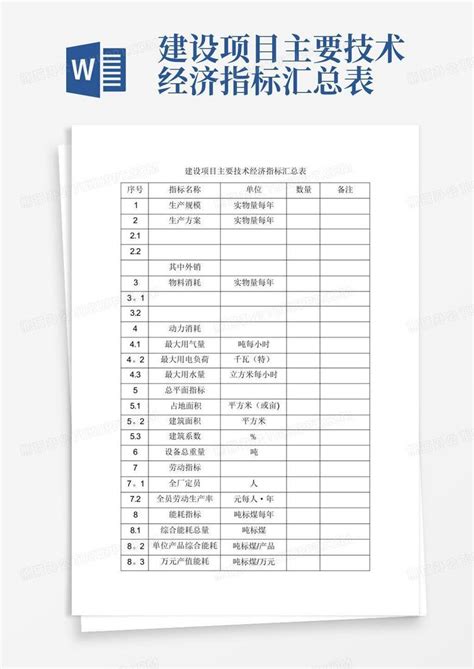 建设项目主要技术经济指标汇总表word模板下载编号qmgkengw熊猫办公