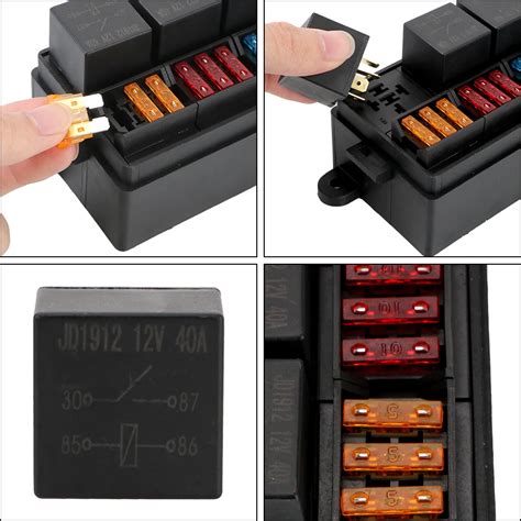Boîte à fusibles avec couvercle en plastique 4 broches 12V 40A pour relais lame à 12 voies