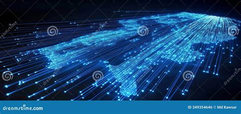 Global Network Data Flow Futuristic Fiber Optic Map High Quality Image Stock Illustration