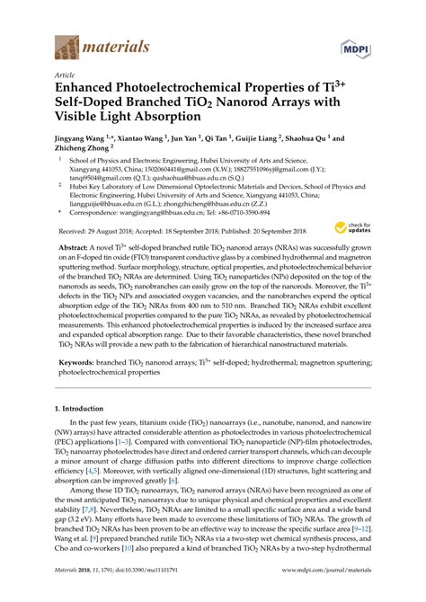 Pdf Enhanced Photoelectrochemical Properties Of Ti Self Doped Branched Tio2 Nanorod Arrays
