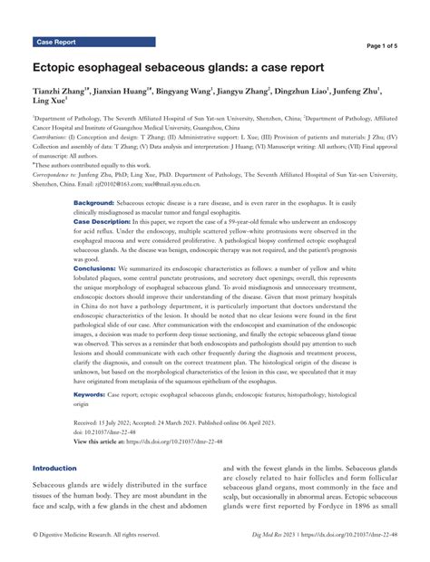 Pdf Ectopic Esophageal Sebaceous Glands A Case Report