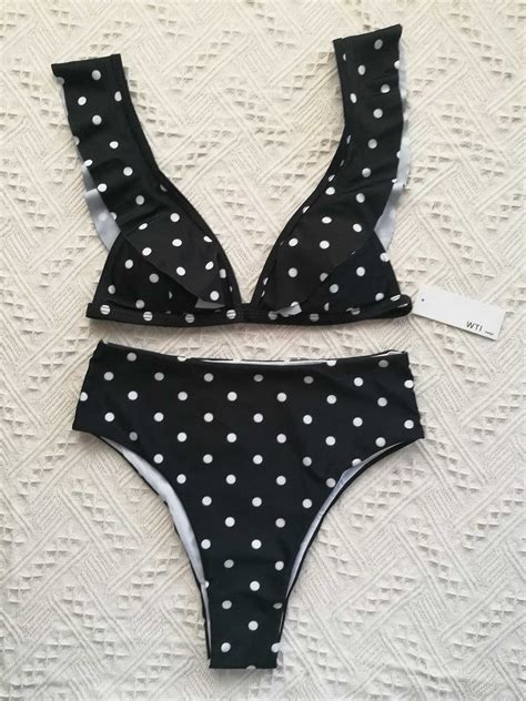Ruffle Bikini Set V Neck High Waist High Cut Bikini For Women Wti